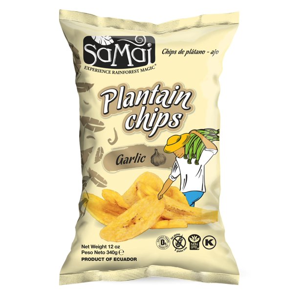 Samai Plantain Chips Garlic 2.65oz 15ct – Empire Snack Distributors